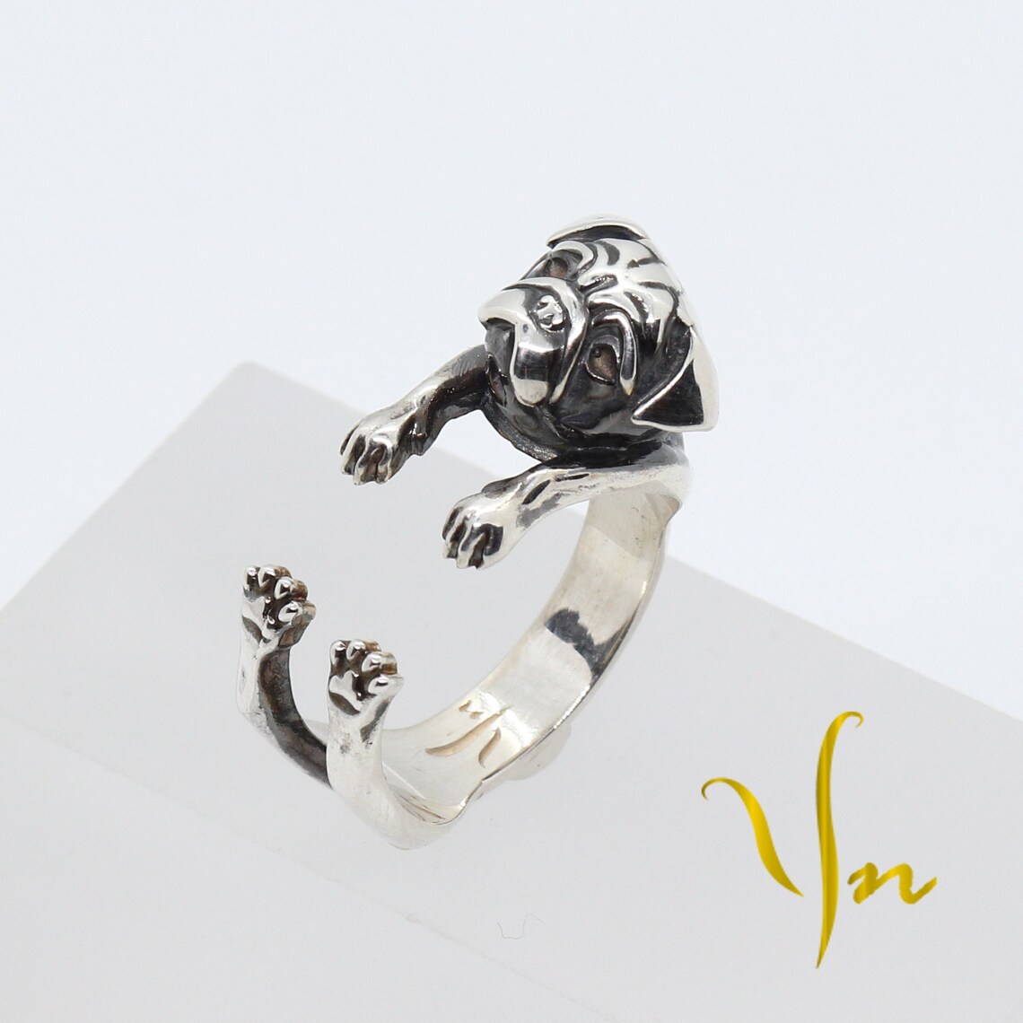 Silver Pug Ring Sterling Silver Dog Ring Pug Jewelry Pug - Etsy
