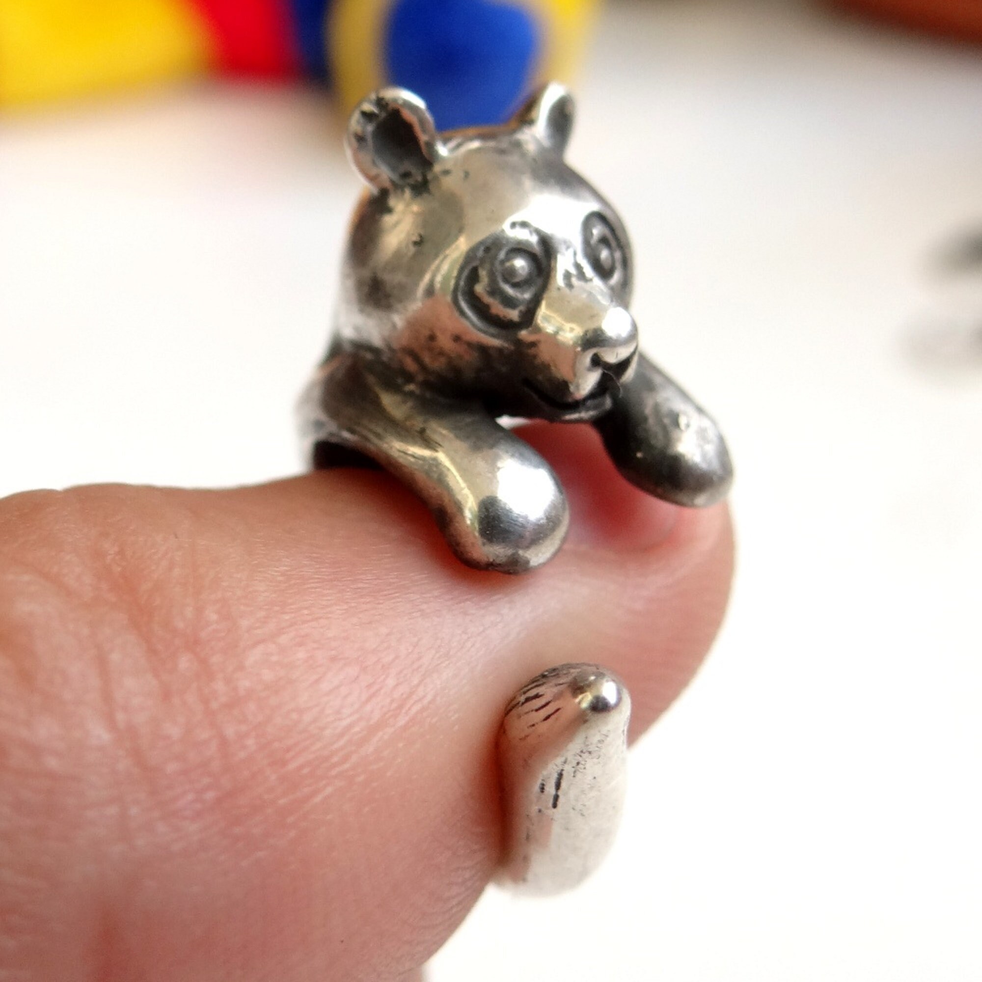 Sterling Silver Panda Ring Adjustable Animal Ring Wrap Ring | Etsy
