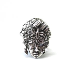 Mask Ring in Sterling Silver, Handmade Silver Ring, 925 Sterling Silver ...