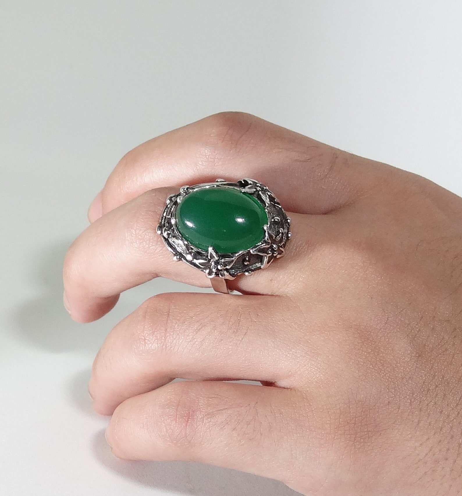 Ring in Sterling Silver With Green Stone Sterling Silver Ring - Etsy