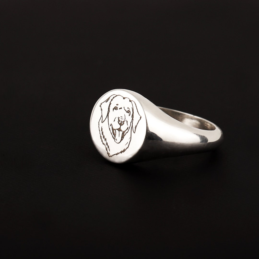 Signet Pet Portrait Ring in Sterling Silver Personalized Jewelry Cat ...