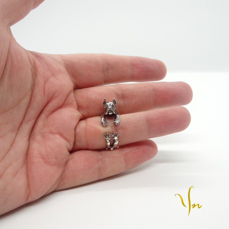 Boxer Dog Ring Sterling Silver Dog Ring Wrap Ring Adjustable | Etsy