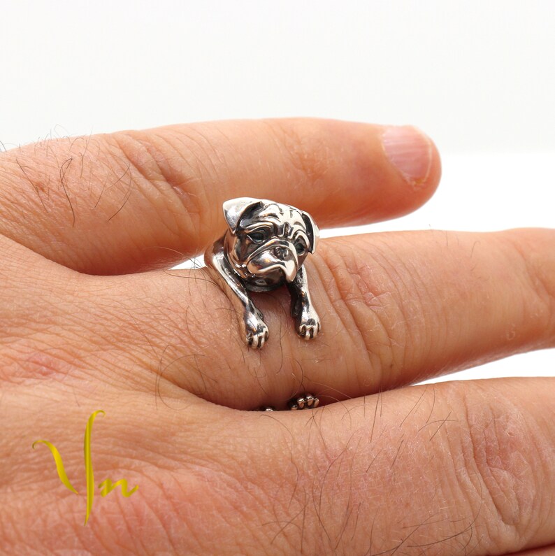 Silver Pug Ring Sterling Silver Dog Ring Pug Jewelry Pug - Etsy
