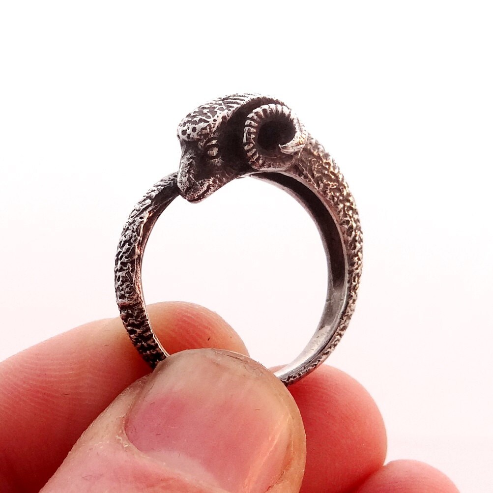 Silver Goat Ring Ram Ring in Sterling Silver Black Sheep | Etsy