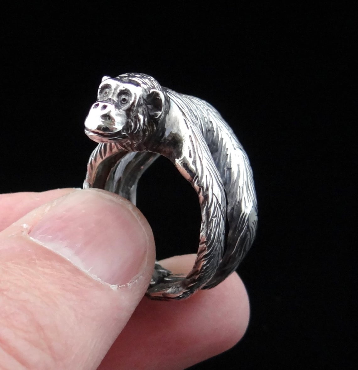 Sterling Silver Chimpanzee Ring Monkey Ring Silver Ring - Etsy