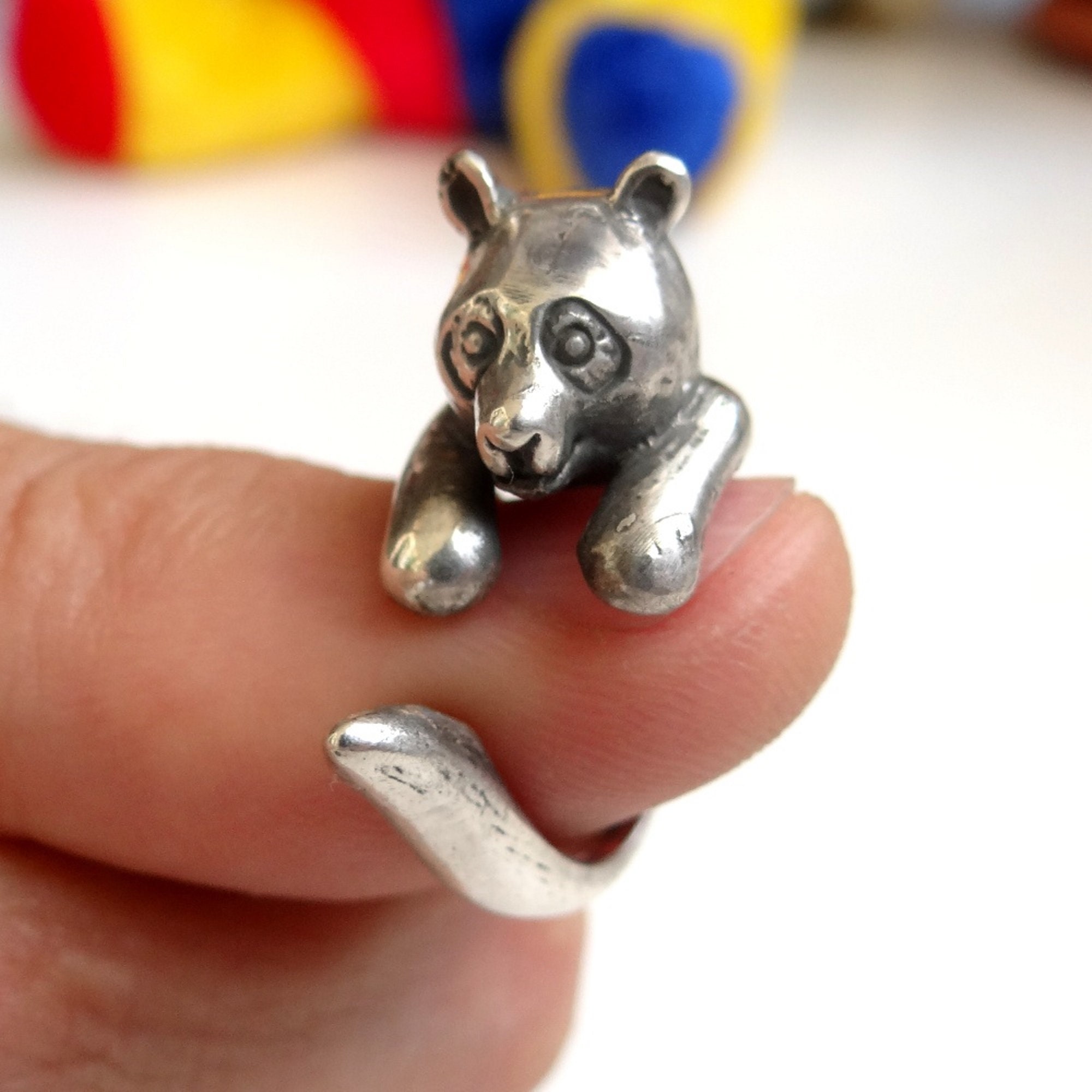 Sterling Silver Panda Ring Adjustable Animal Ring Wrap Ring | Etsy