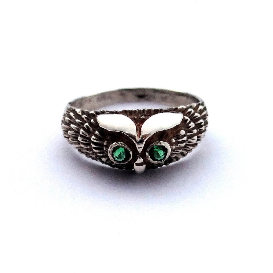 Sterling Silver Owl Ring With Green Cubic Zirconia Cubic | Etsy