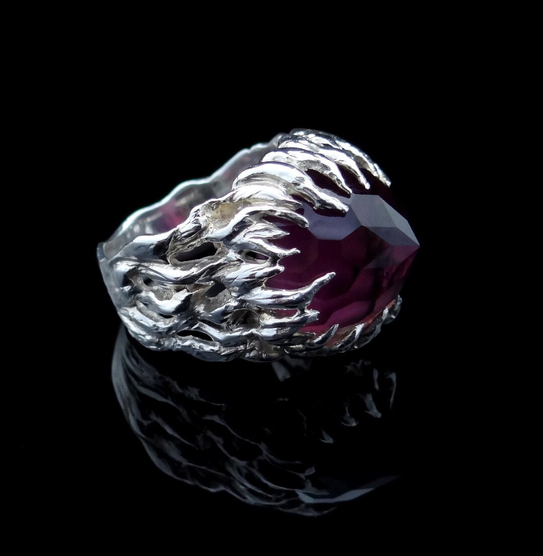 Silver Ring With Man Made Amethyst Silver Rings, Fire Ring, Sterling ...