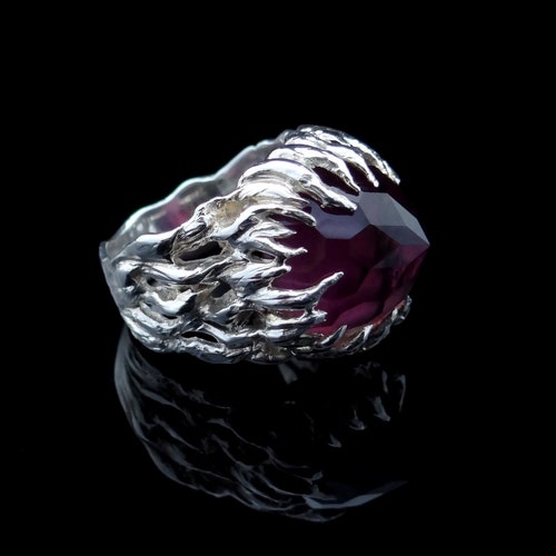 Silver Ring With Man Made Amethyst Silver Rings Fire Ring - Etsy