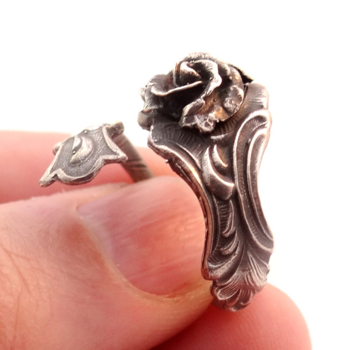 Silver Spoon Ring With Rose Sterling Silver Rose Ring Black - Etsy