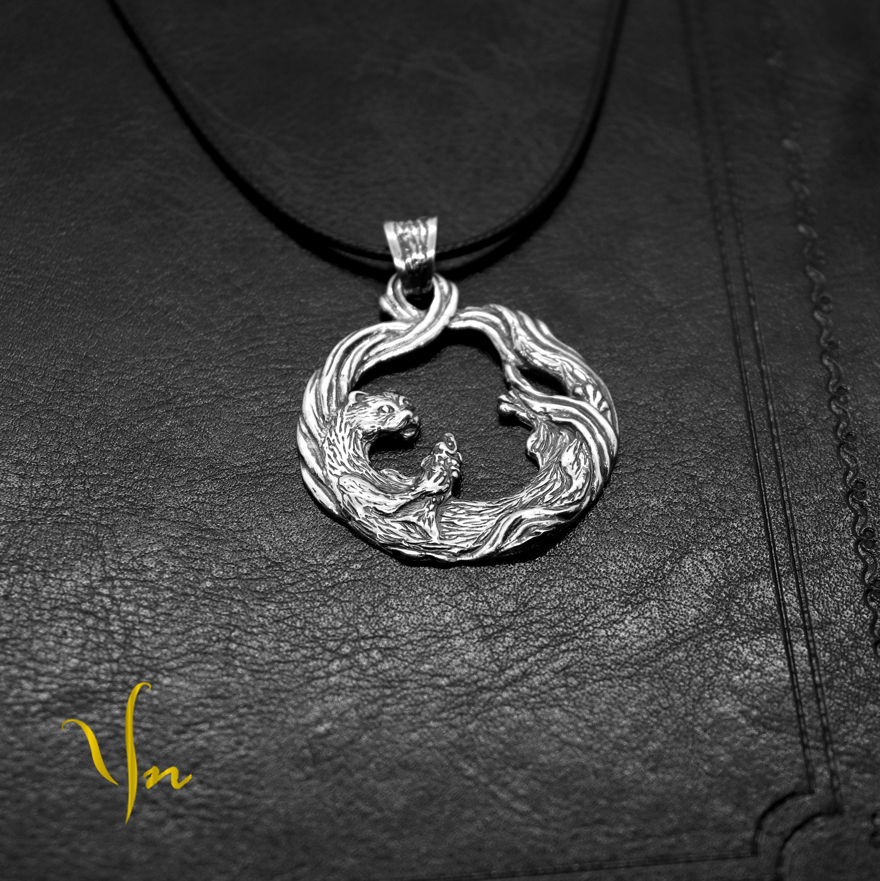 Sterling Silver Otter Pendant Handmade Otter Hunting Fish - Etsy UK