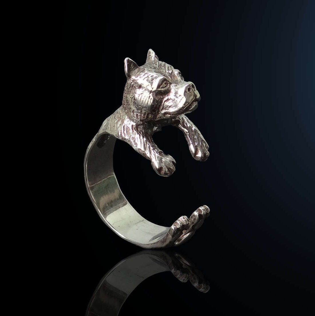 Pitbull Ring in Sterling Silver Silver Pit Bull Ring Pitbull - Etsy Canada