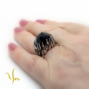 Massive Silver Mystical Ring With Black Stone for Women, Eye Dragon ...