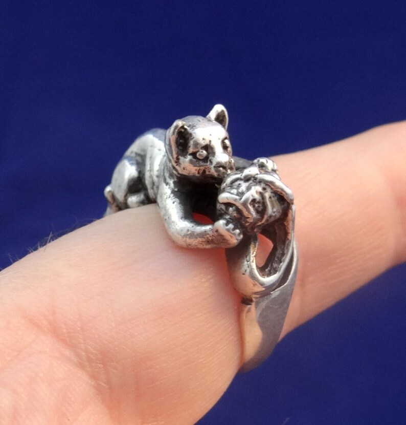 Playing Cat Ring Sterling Silver Ring Cute Silver Cat Ring - Etsy