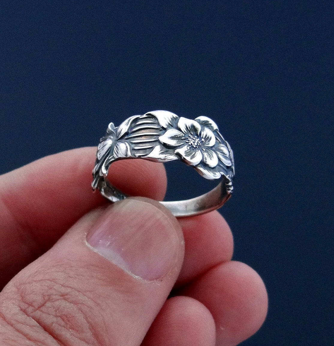 Sterling Silver Flower Ring Floral Ring Silver Ring Boho Ring | Etsy