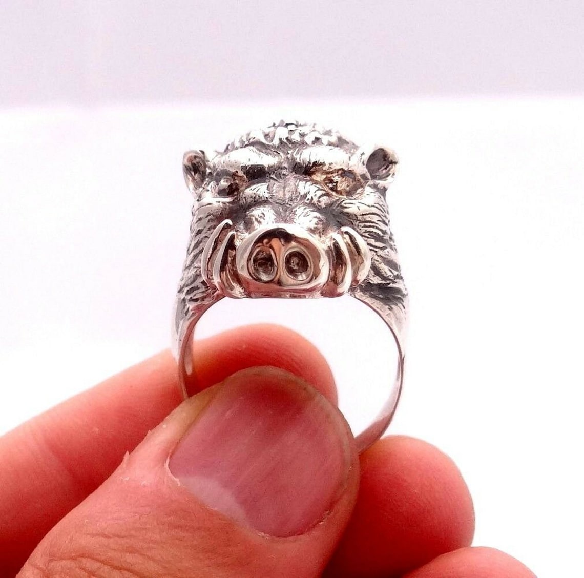 Wild pig ring silver wild boar sterling silver animal ring | Etsy