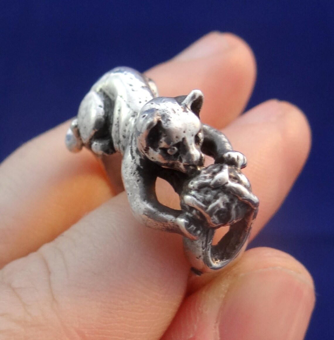 Playing Cat Ring Sterling Silver Ring Cute Silver Cat Ring - Etsy