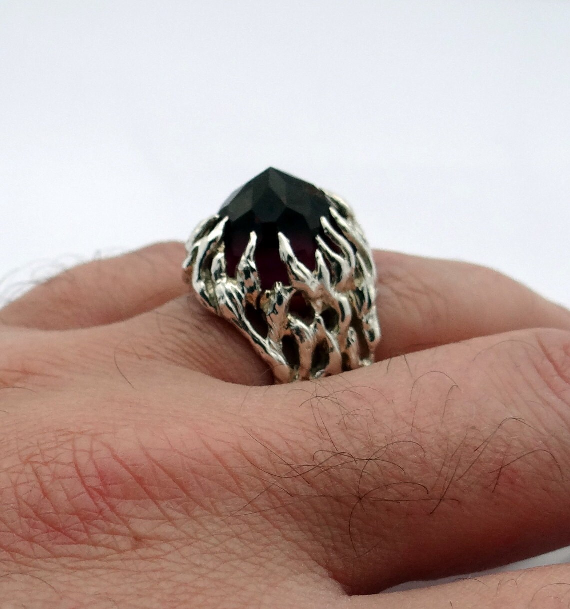 Silver Ring With Man Made Amethyst Silver Rings Fire Ring | Etsy