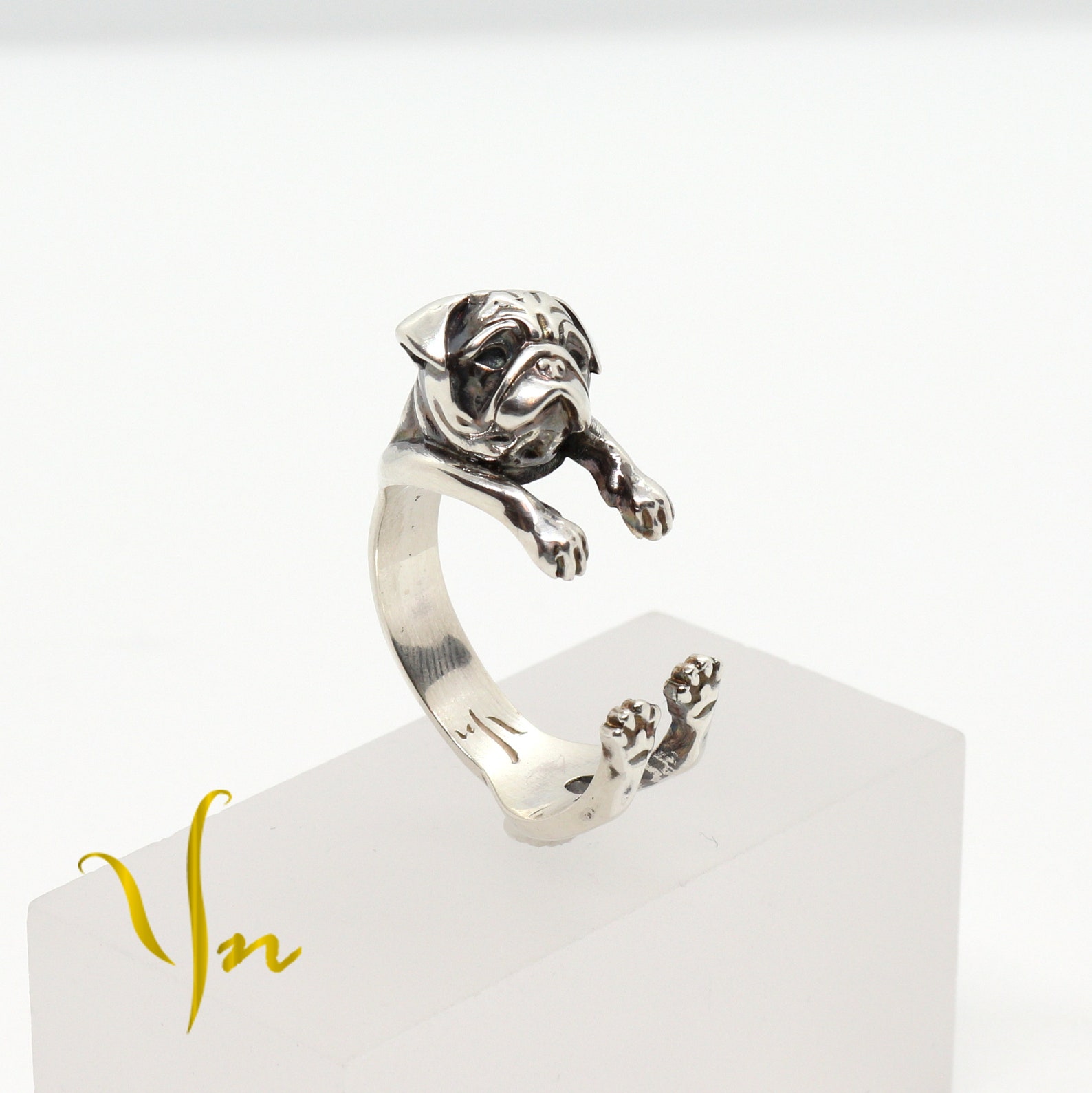 Silver Pug Ring Sterling Silver Dog Ring Pug Jewelry Pug - Etsy