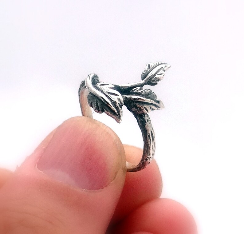 Leaf Branch Ring in Sterling Silver Dainty Leaf Ring Twig - Etsy