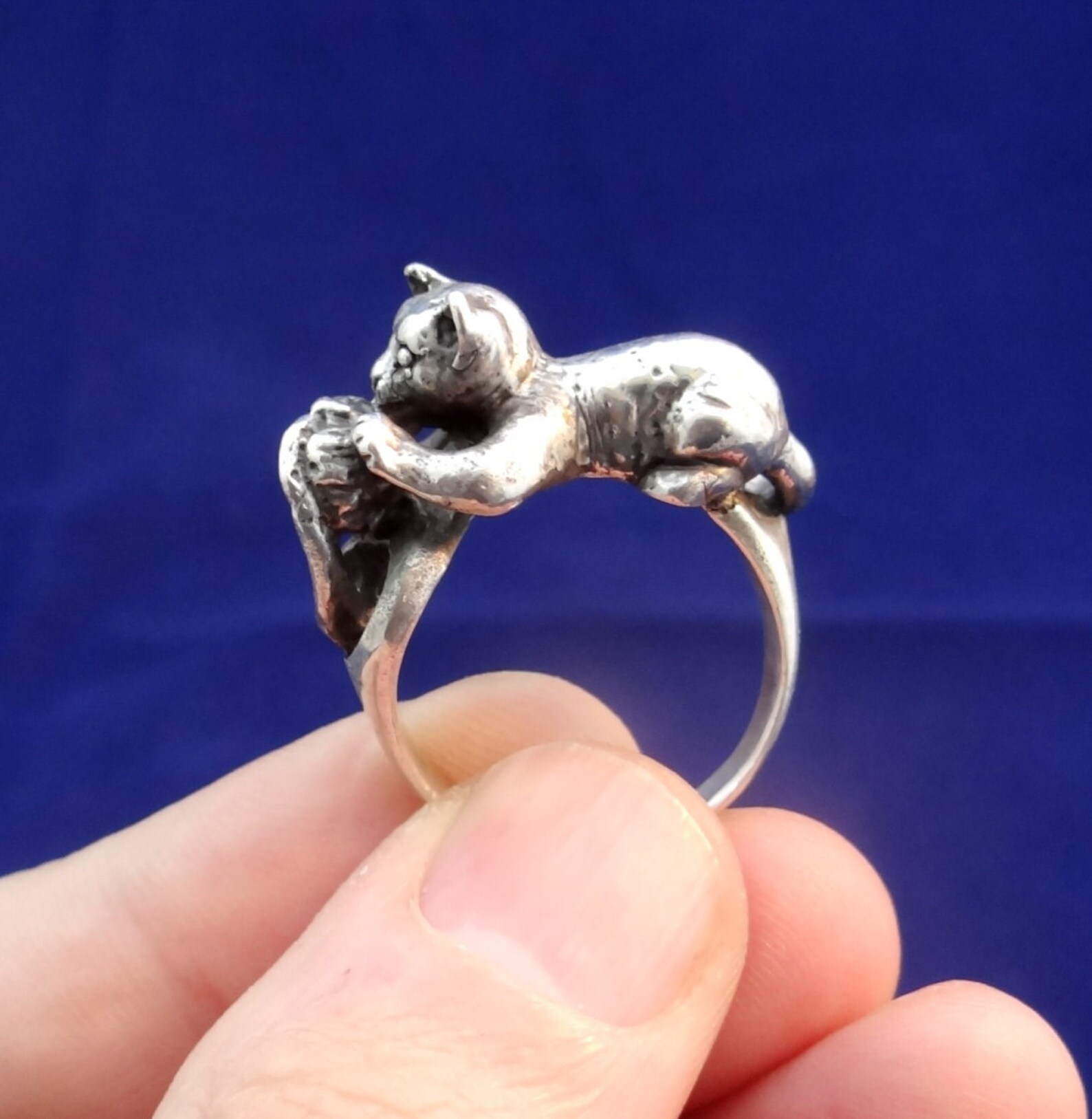 Playing Cat Ring Sterling Silver Ring Cute Silver Cat Ring - Etsy