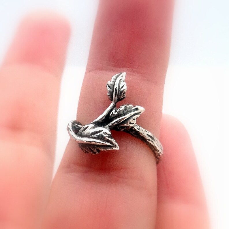 Leaf Branch Ring in Sterling Silver Dainty Leaf Ring Twig - Etsy