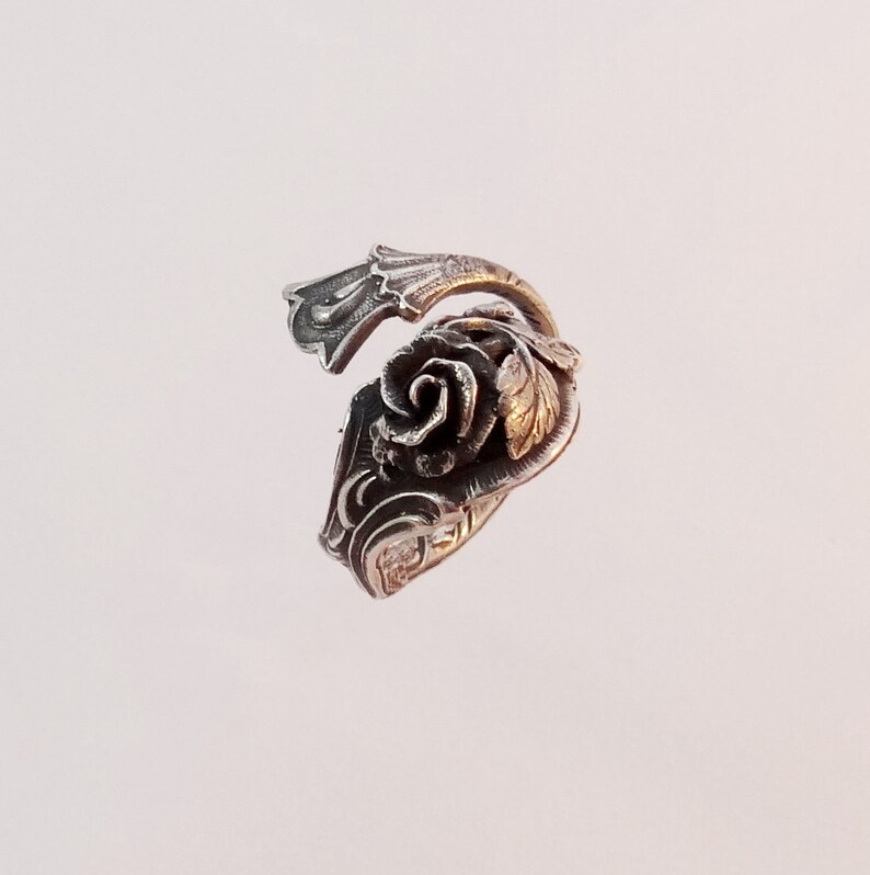 Silver Spoon Ring With Rose Sterling Silver Rose Ring Black - Etsy