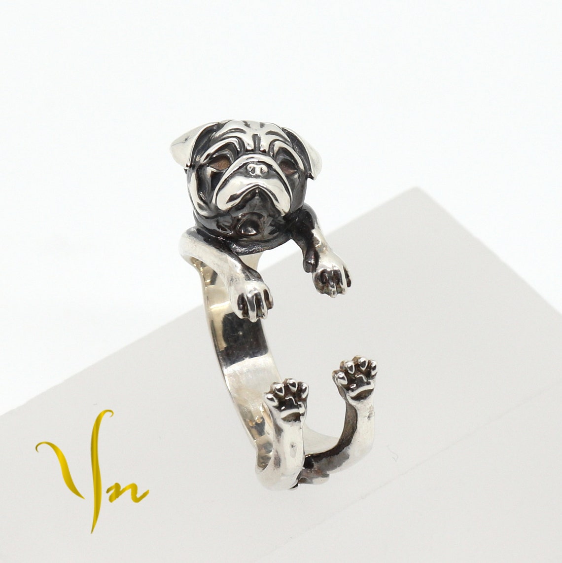 Silver Pug Ring Sterling Silver Dog Ring Pug Jewelry Pug - Etsy