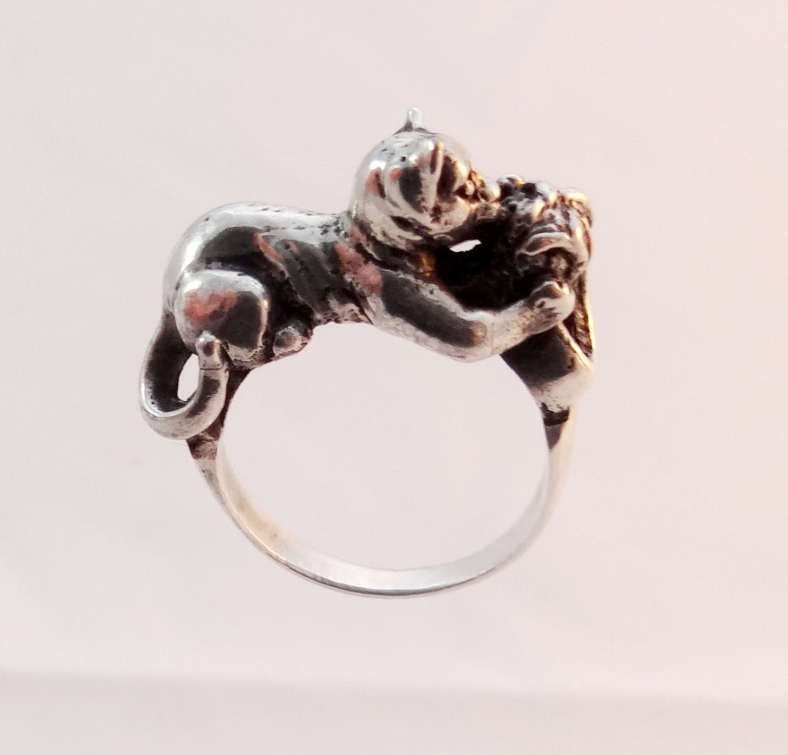 Cat Ring With Ball Playing Cat Ring Dancing Cat Silver Ring | Etsy