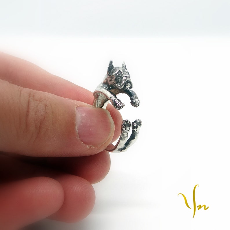 Boxer Dog Ring Sterling Silver Dog Ring Wrap Ring Adjustable | Etsy