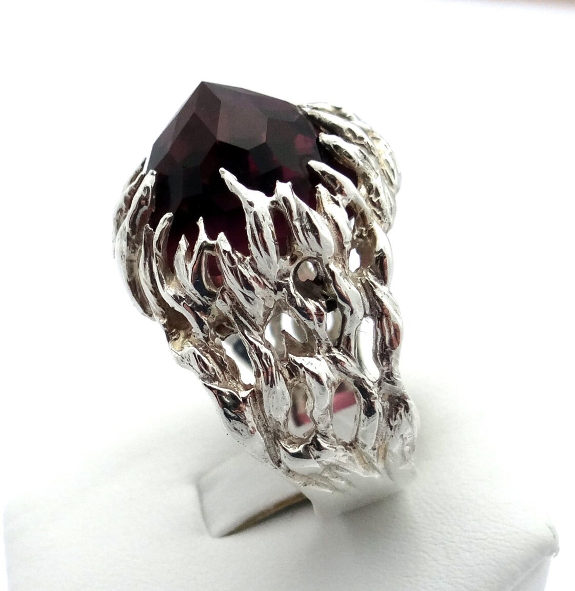 Silver Ring With Man Made Amethyst Silver Rings Fire Ring | Etsy