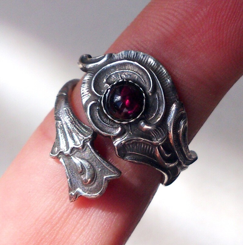 Silver Spoon Ring With Garnet Stone Garnet Ring Spoon Ring | Etsy