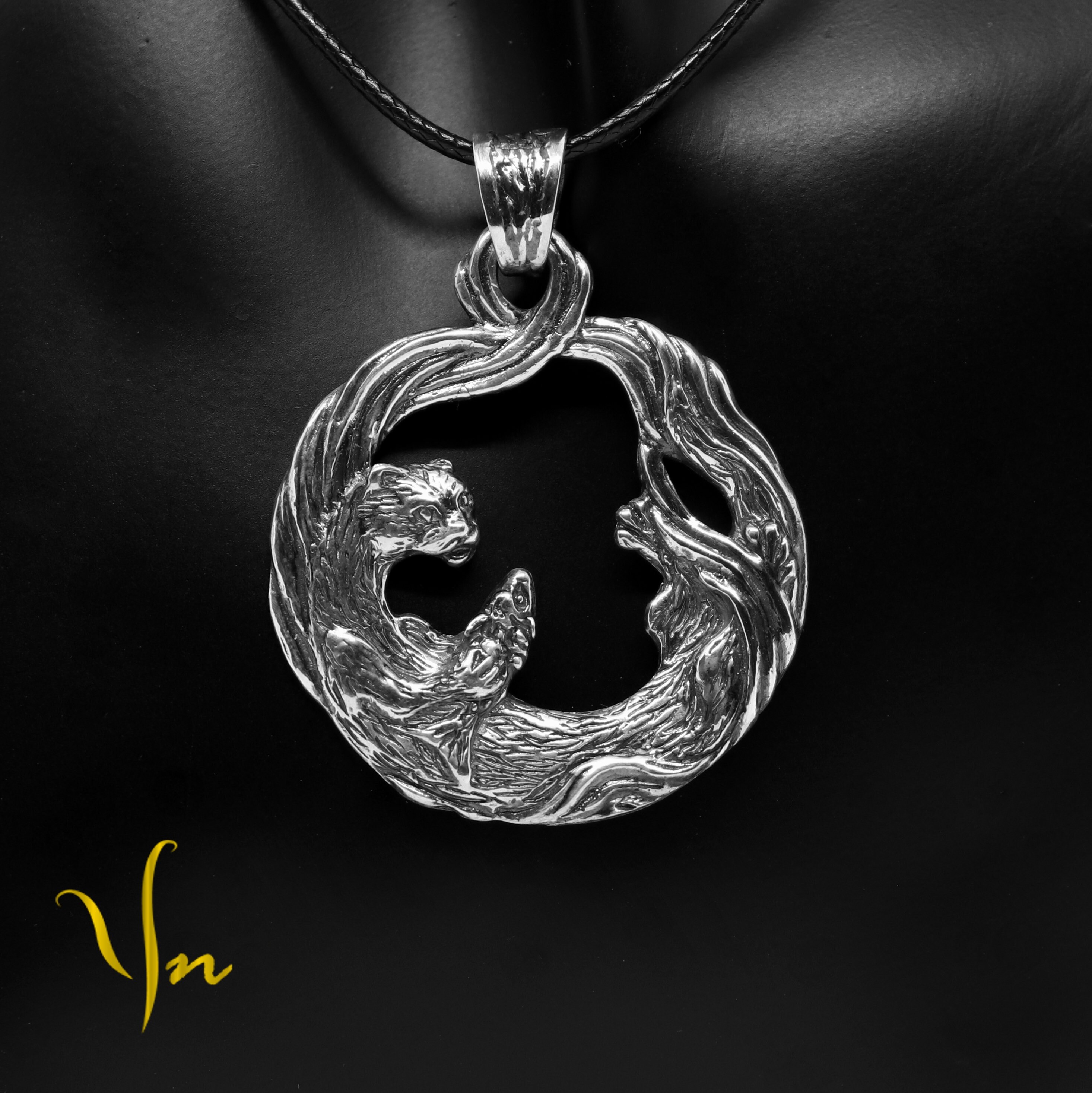 Sterling Silver Otter Pendant Handmade Otter Hunting Fish - Etsy UK