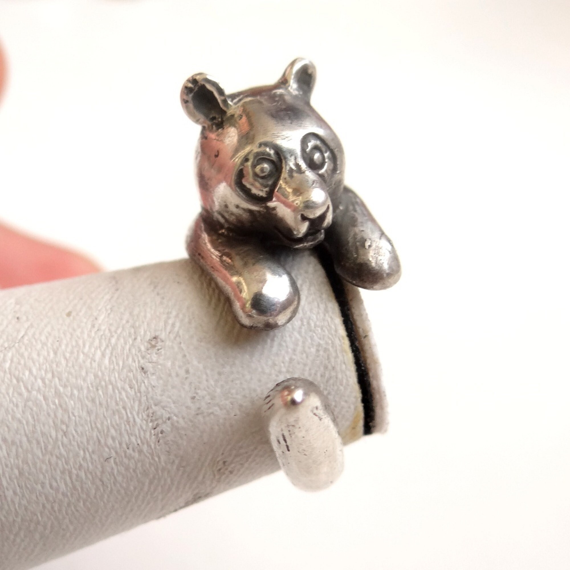Sterling Silver Panda Ring Adjustable Animal Ring Wrap Ring | Etsy