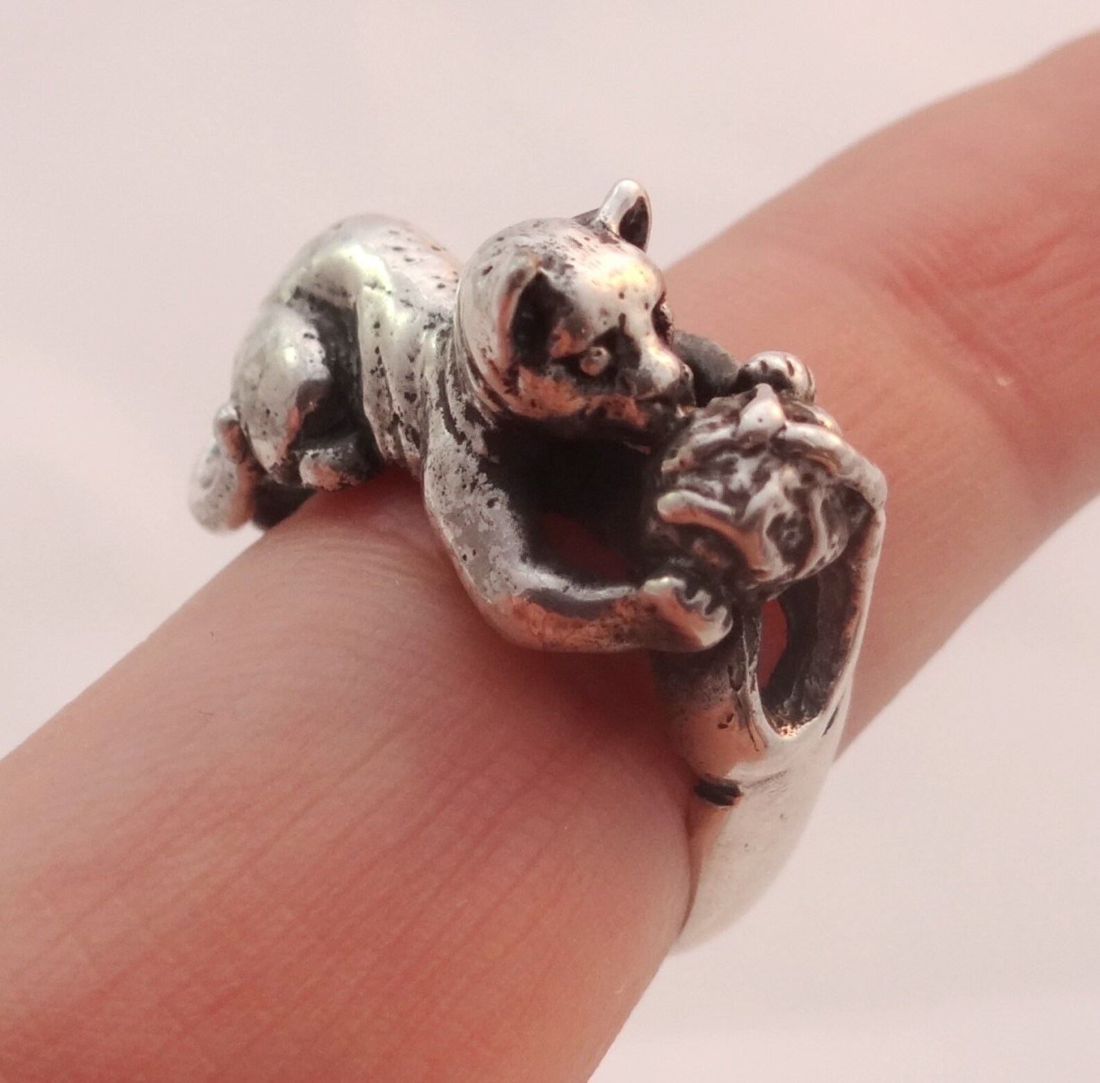 Cat Ring With Ball Playing Cat Ring Dancing Cat Silver Ring | Etsy