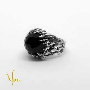 Massive Silver Mystical Ring With Black Stone for Women, Eye Dragon ...