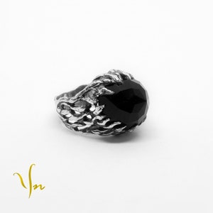 Massive Silver Mystical Ring With Black Stone for Women, Eye Dragon ...