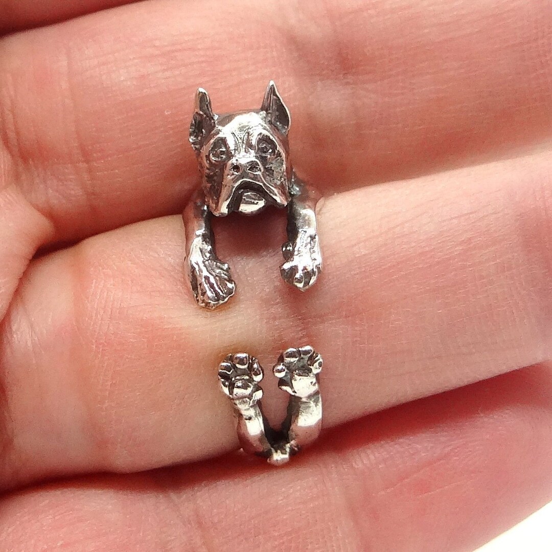 Boxer Dog Ring Sterling Silver Dog Ring Wrap Ring Adjustable Ring ...