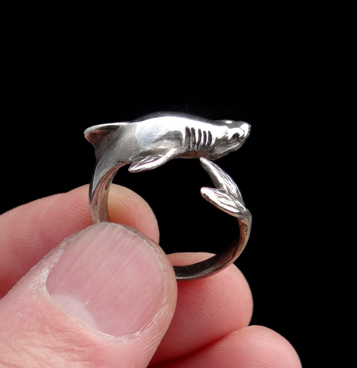 Shark Ring Sterling Silver Ring Fish Ring Nautical Ring | Etsy