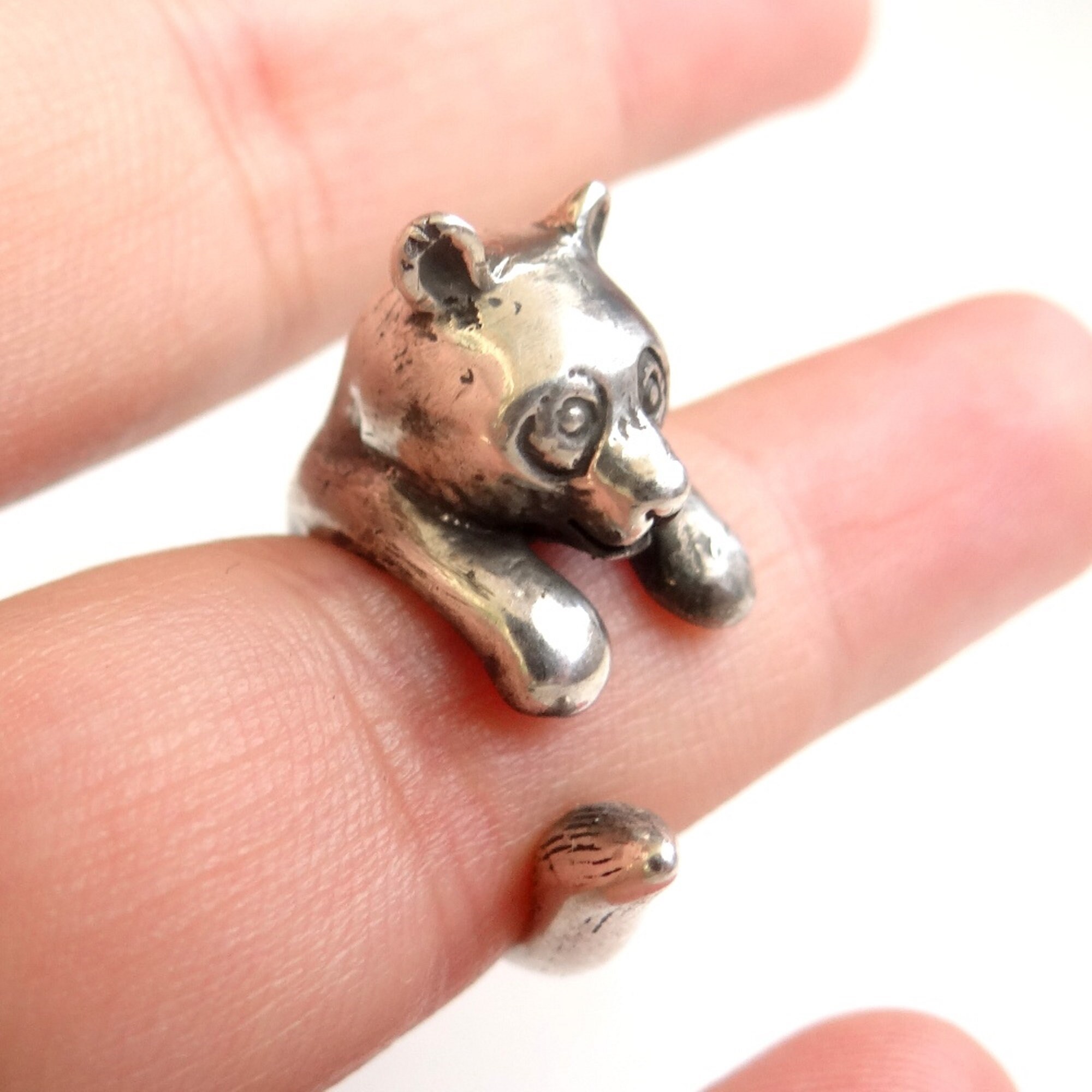 Sterling Silver Panda Ring Adjustable Animal Ring Wrap Ring | Etsy