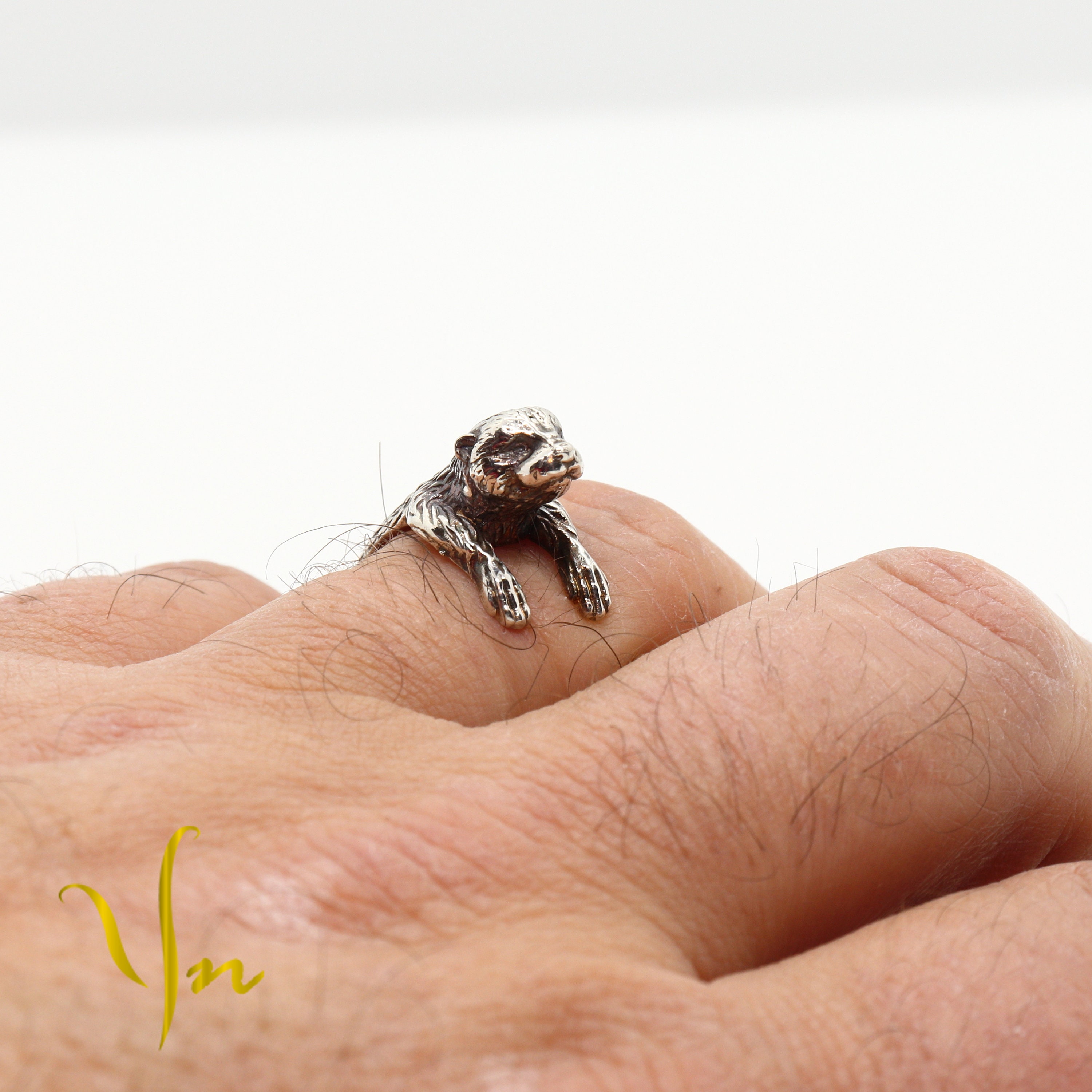Handmade Silver Adjustable Otter Ring | Etsy