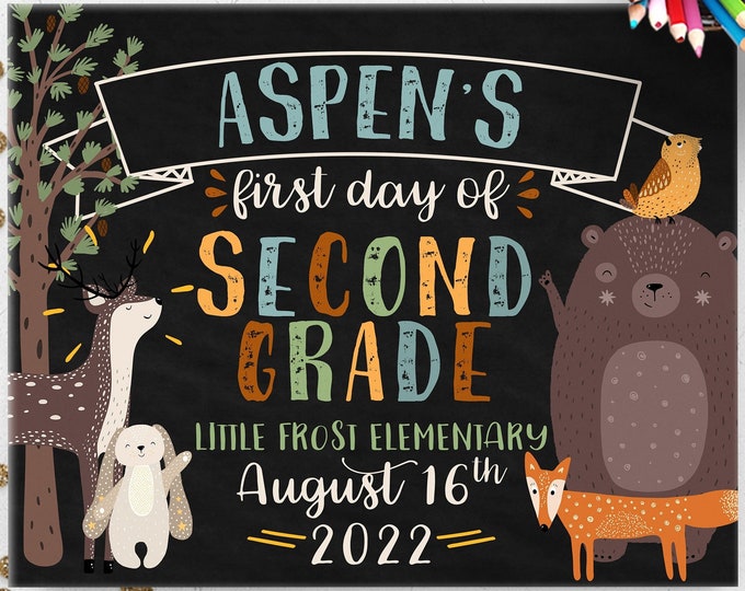 Woodland Animals First Day of School Printable - 1st Day of Sign - 1st ...