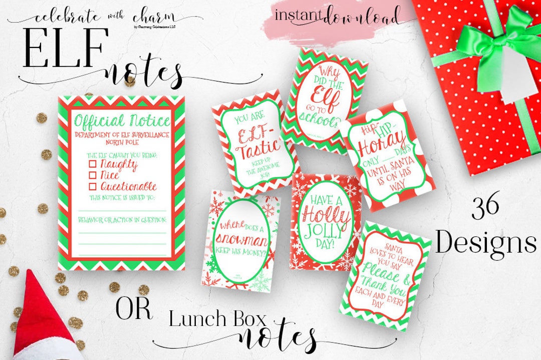 Elf Notes for Kids Christmas Lunch Box Notes Assorted Christmas Notes ...