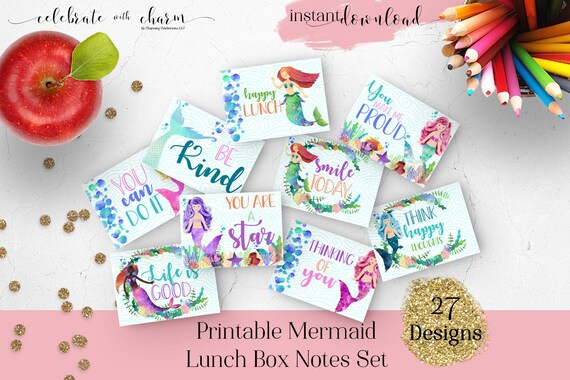 Mermaid Lunch Box Notes for Kids Back to School Notes | Etsy