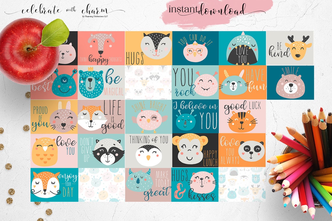 Cute Animals Lunch Box Notes for Kids Back to School Notes ...