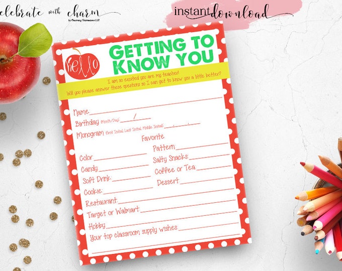 Getting to Know You Teacher - Teachers Favorite Things - Teacher ...
