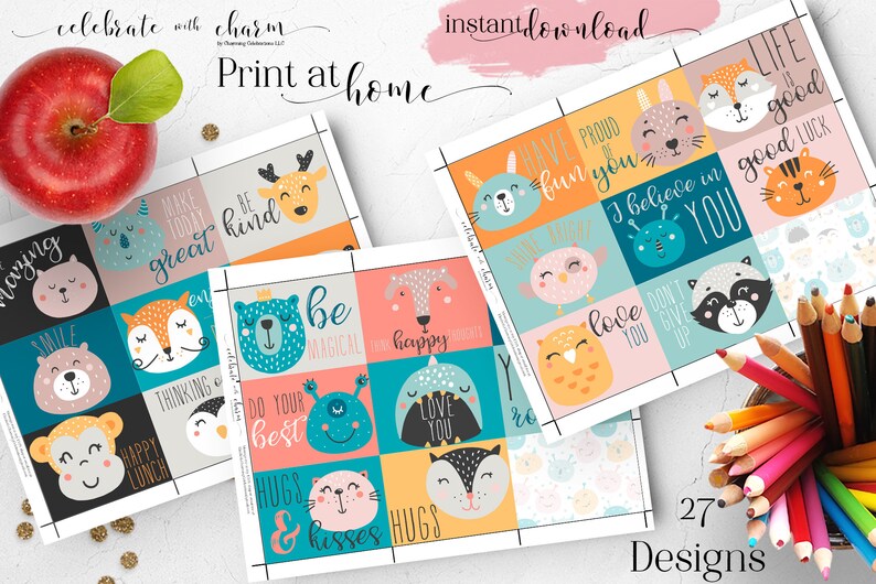 Cute Animals Lunch Box Notes for Kids Back to School Notes ...