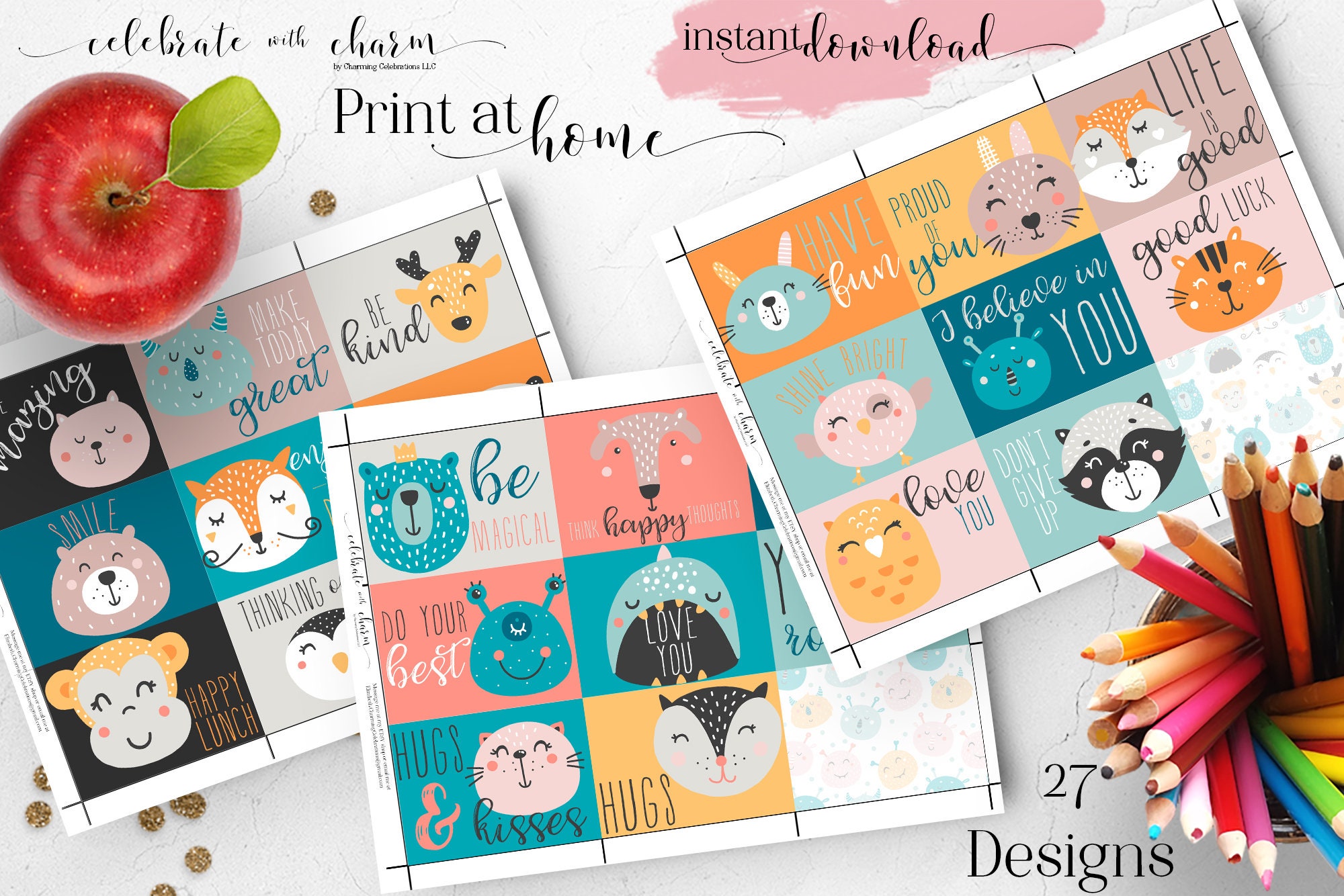 Cute Animals Lunch Box Notes for Kids Back to School Notes ...