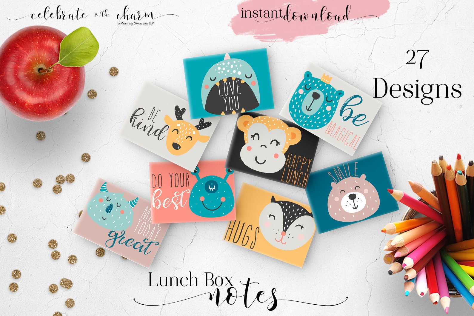 Cute Animals Lunch Box Notes for Kids Back to School Notes ...