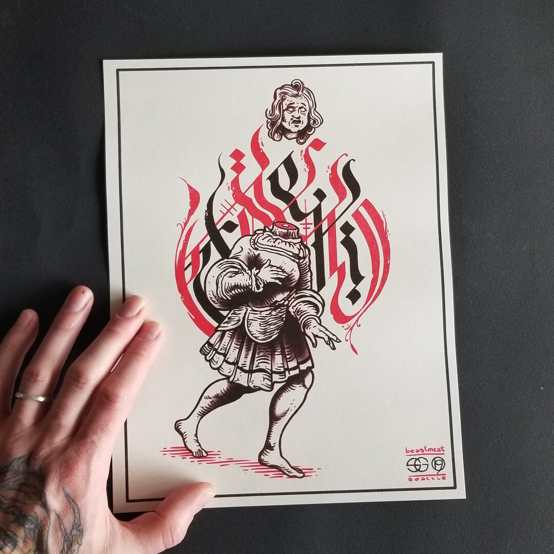 Haunted Head Calligraphy Risograph Print - Etsy